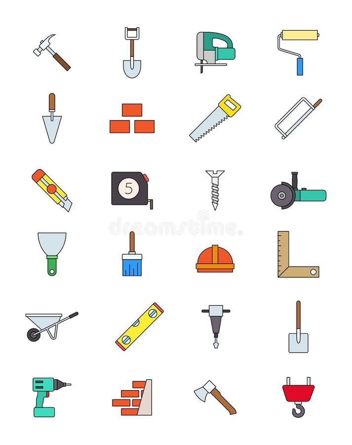 Color Construction Icons Set Stock Vector - Illustration of brick ...