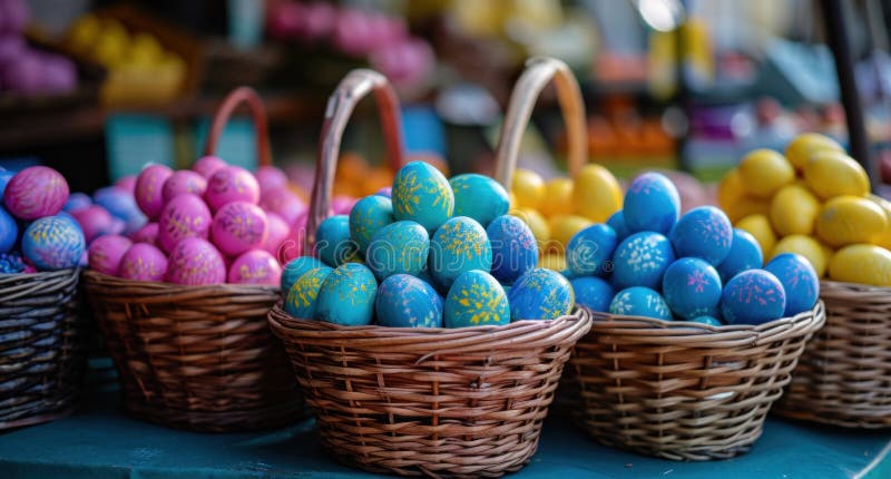 Color Coordinated Easter Eggs in Baskets at Market Stock Photo - Image ...