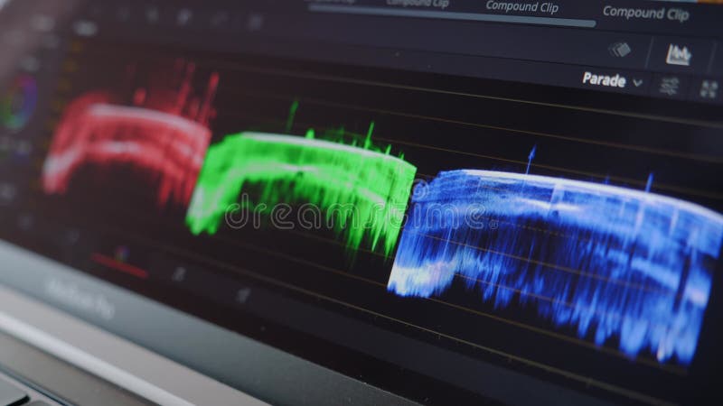 Color Correction Software. Laptop Display with Color Grading Parade in ...