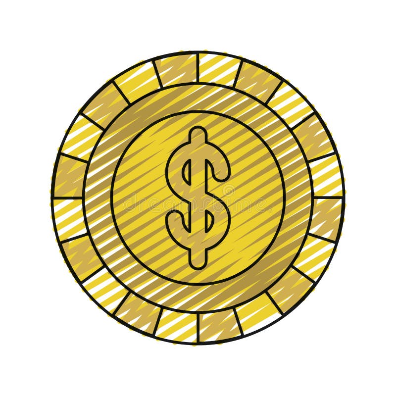 Color Crayon Silhouette Front View Coin with Dollar Symbol Inside Stock ...