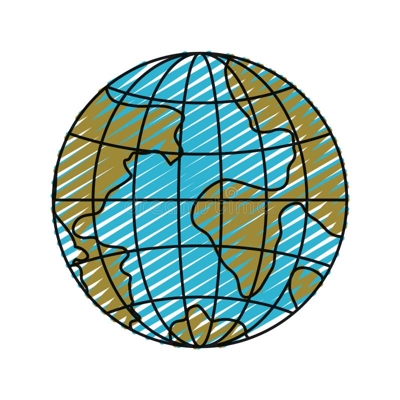 Color Crayon Silhouette Front View Globe Earth World Stock Vector ...
