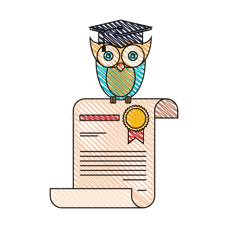 Color Crayon Stripe Image of Owl Knowledge in Certificate Stock Vector ...