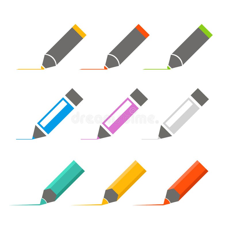 Color Crayons and Markers Icons Set Stock Vector - Illustration of ...