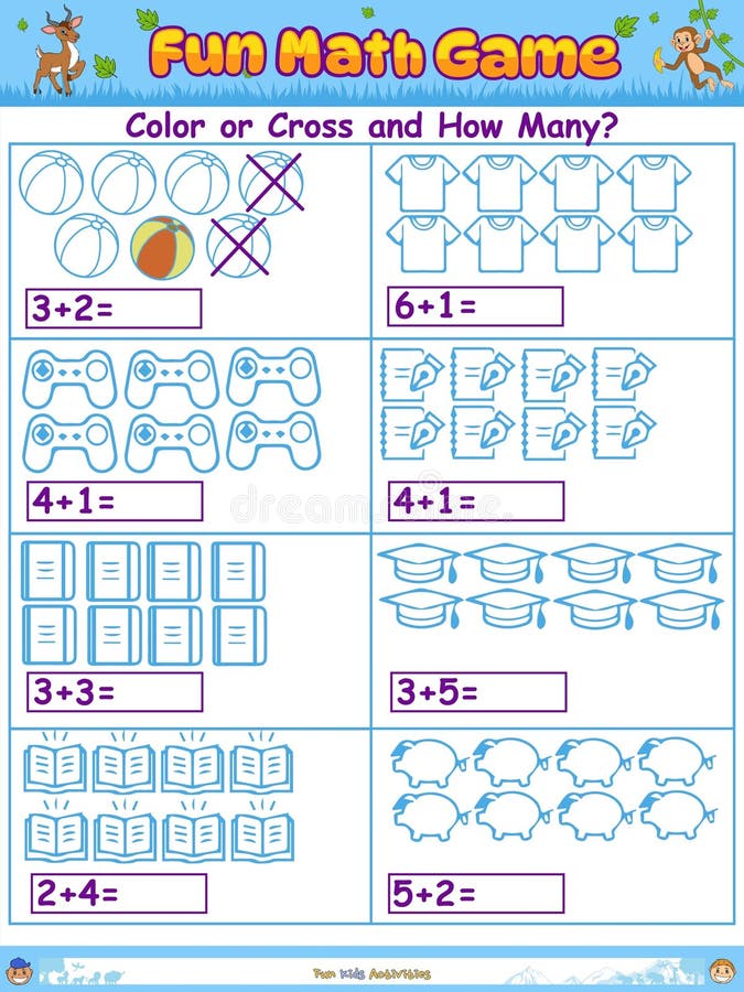 Fun Math Game Color or Cross and How Many Part Nine Stock Vector ...