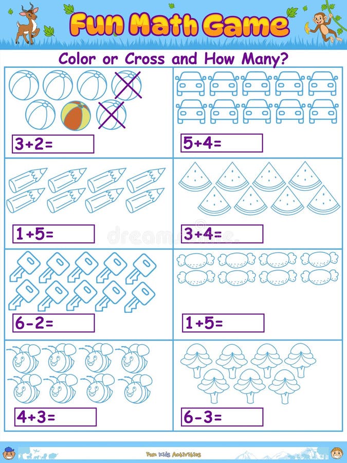 Fun Math Game Color or Cross and How Many Part Four Stock Vector ...