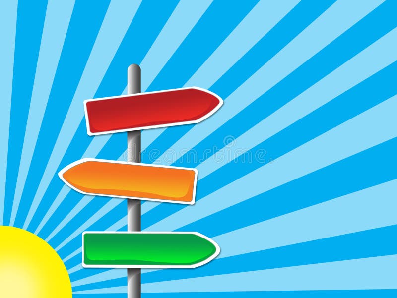 Multiple Directions Signs on Blue Sky Stock Illustration - Illustration ...