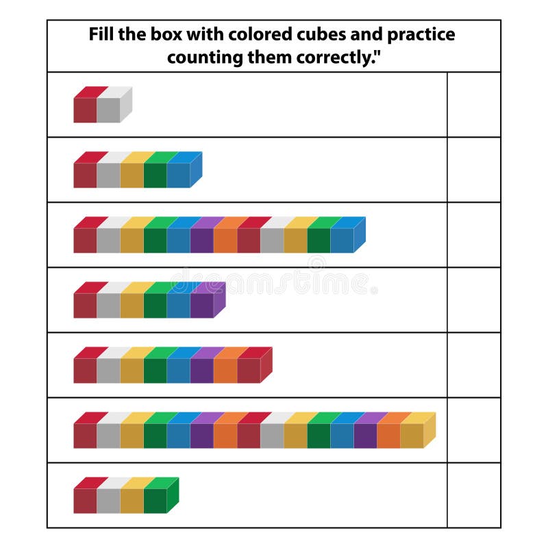 Color Cube Counting Exercise with 3D Shapes. Contour Vector ...