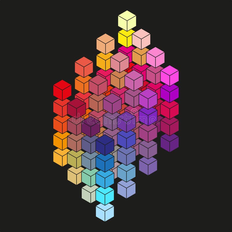 Color Cube Pattern Isometric Palette Form Abstract Stacked Blocks Vector 3d Design Stock