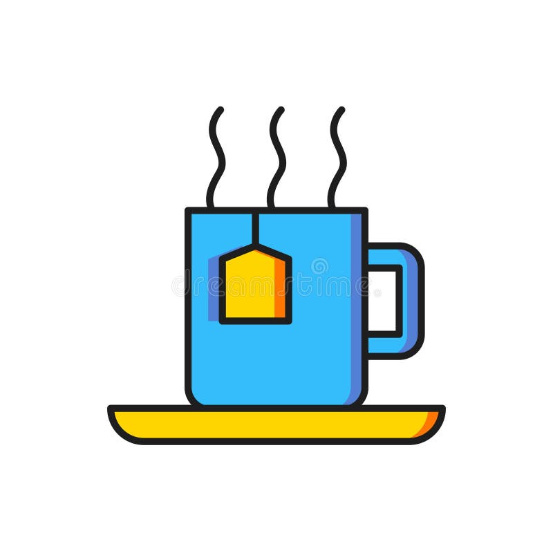 Color Cup of Tea with Tea Bag Icon Isolated on White Background. Flat ...