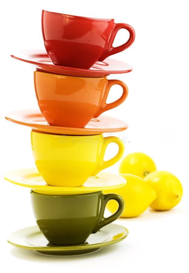 Colored Coffee Cups and Dishes Stock Photo - Image of herbal, bowl: 89212
