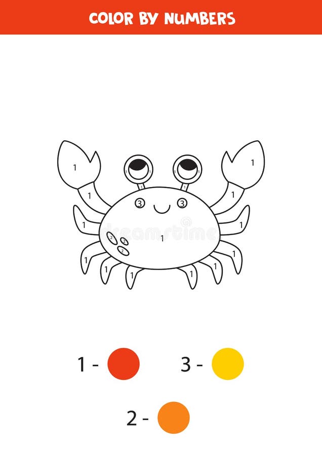 Color Cute Red Crab by Numbers. Worksheet for Kids Stock Vector ...