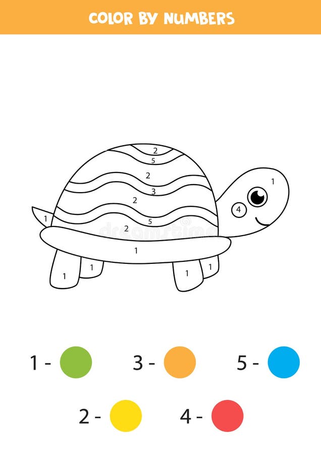 Color Cute Turtle by Numbers. Worksheet for Kids Stock Vector ...