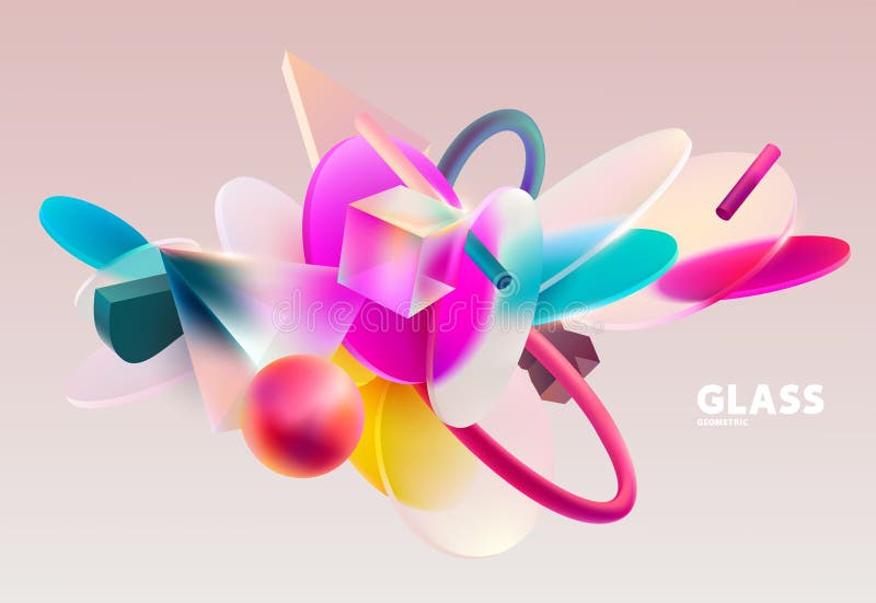 Color 3D Geometric Shapes. Realistic Vector Design in Glass Morphism ...