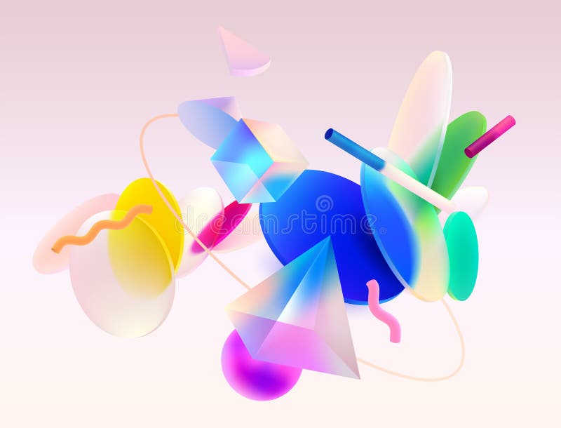Color 3D Geometric Shapes. Realistic Vector Design in Glass Morphism ...