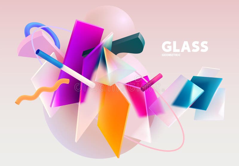 Color 3D Geometric Shapes. Realistic Vector Design in Glass Morphism ...