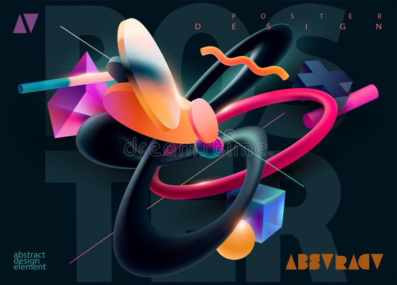 Color 3D Geometric Shapes. Realistic Vector Forms with Typographic ...