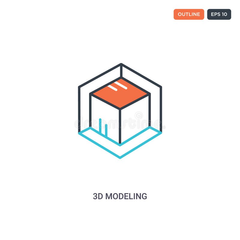 2 Color 3D Modeling Concept Line Vector Icon. Isolated Two Colored 3D ...