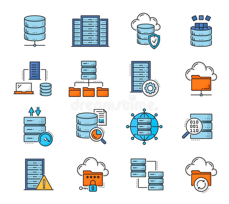 Color Database Network Server, Cloud Storage Icons Stock Vector - Illustration of digital ...