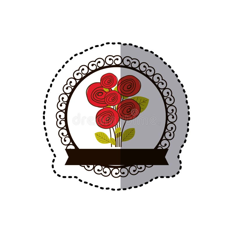 Color Decorative Emblem with Rounds Roses Inside Icon Stock ...