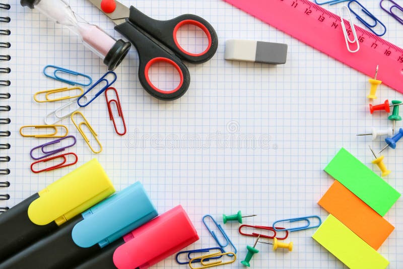 Color Different School Supplies Stock Photo - Image of color, scissors ...