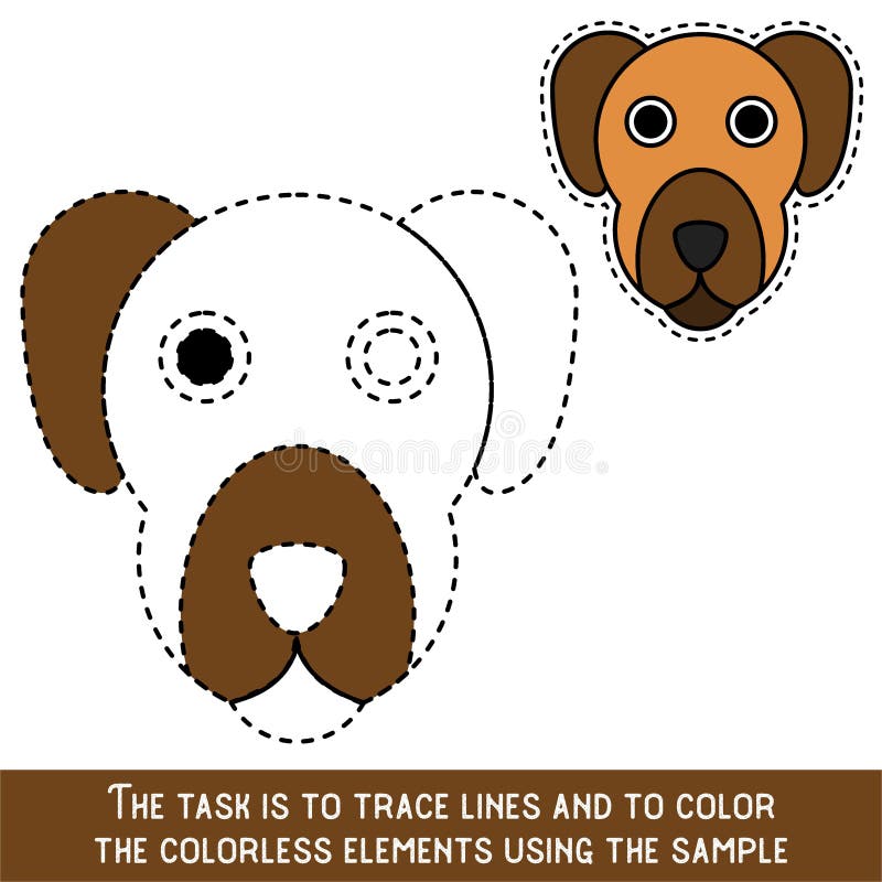 Color Dog Face. Restore Dashed Lines. Color the Picture Elements. Stock ...