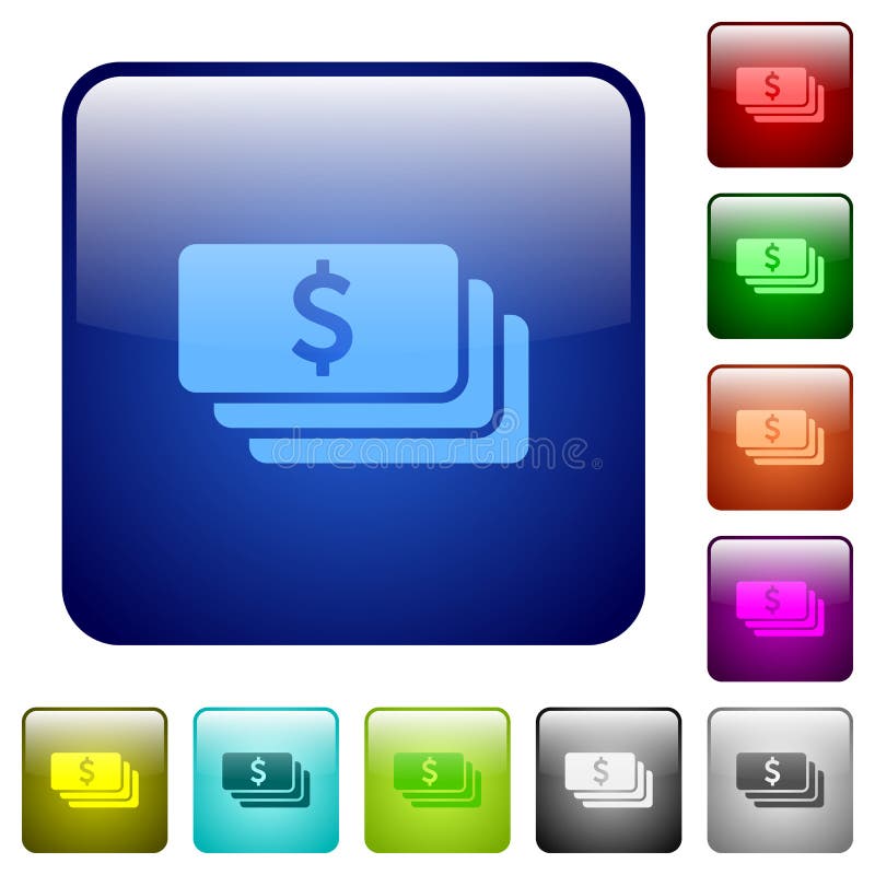 Color Dollar Banknotes Square Buttons Stock Illustration - Illustration ...