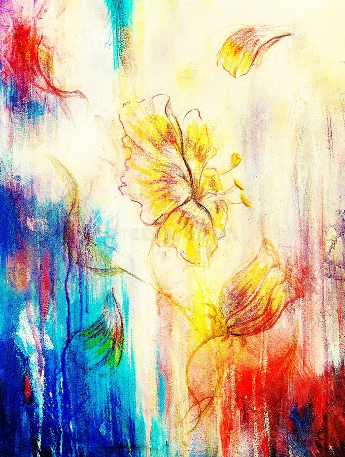 Color Drawing Flower. Original Hand Draw and Computer Collage. Color ...