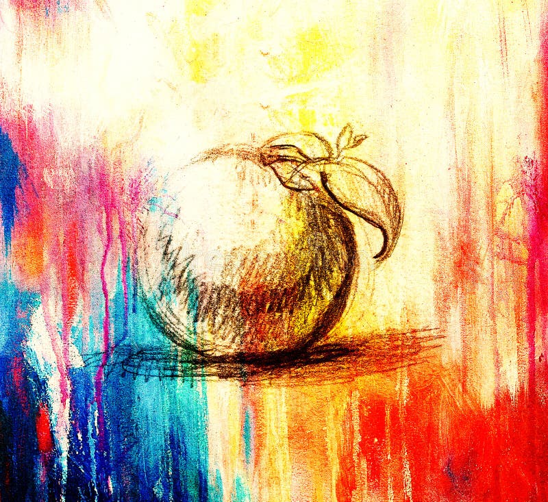 Color Drawing of Fruit. Original Hand Draw and Computer Collage. Color ...