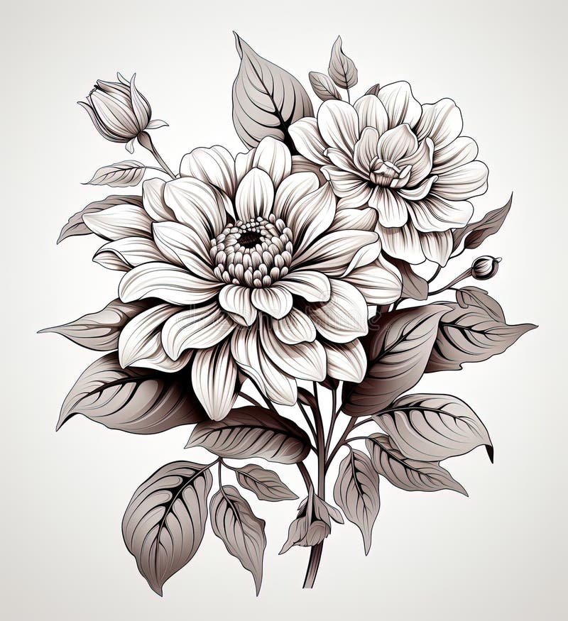 Color Drawing of a Large Sunflower Flower Stock Illustration ...