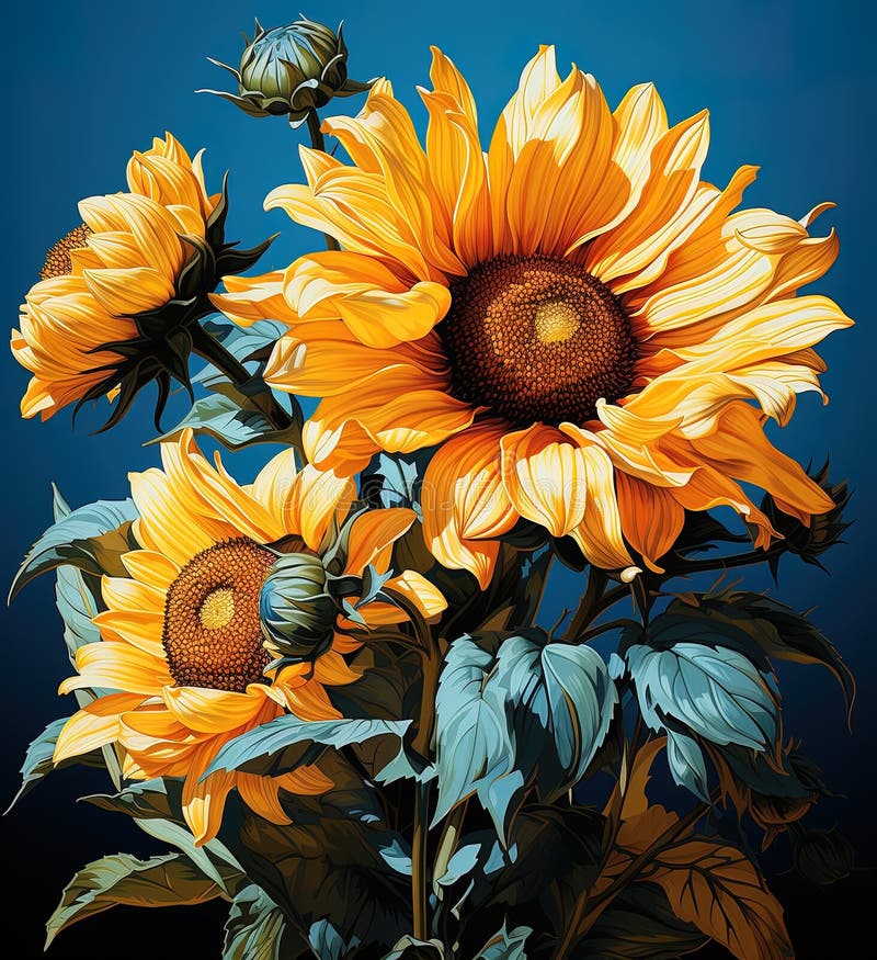 Color Drawing of a Large Sunflower Flower Stock Illustration ...