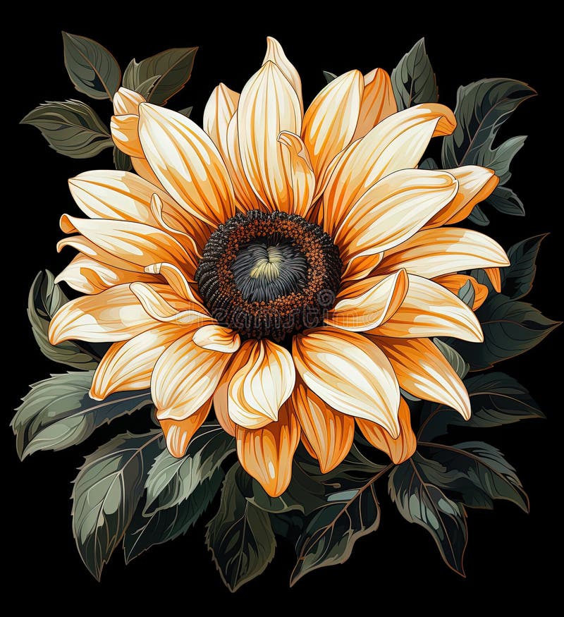 Color Drawing of a Large Sunflower Flower Stock Illustration ...