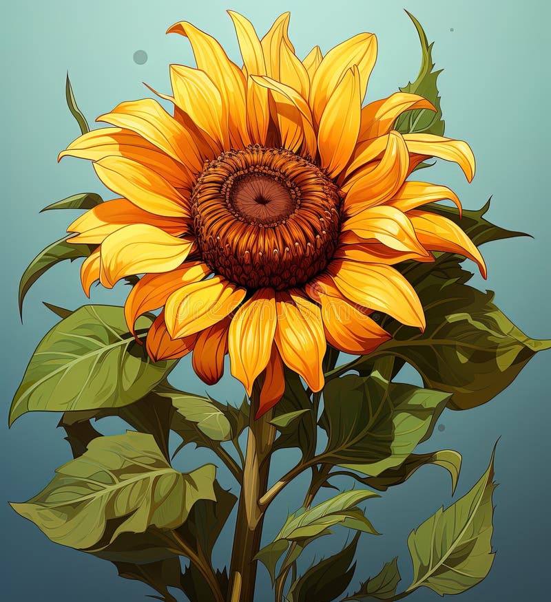 Color Drawing of a Large Sunflower Flower Stock Illustration ...