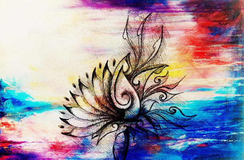 Color Drawing of Ornamental Flower Structure. Original Hand Drawn on ...