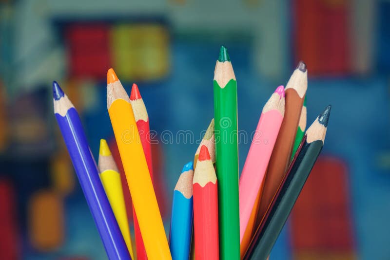 Color Drawing Pencils on a Kids Drawing Background Stock Image - Image ...
