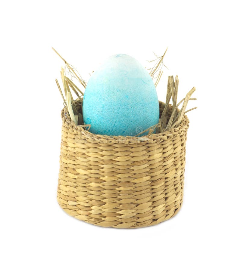 Color Easter Egg in in Small Brown Basket Isolated Stock Image - Image ...