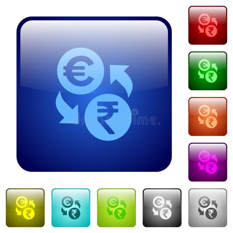 Color Euro Rupee Exchange Square Buttons Stock Illustration ...