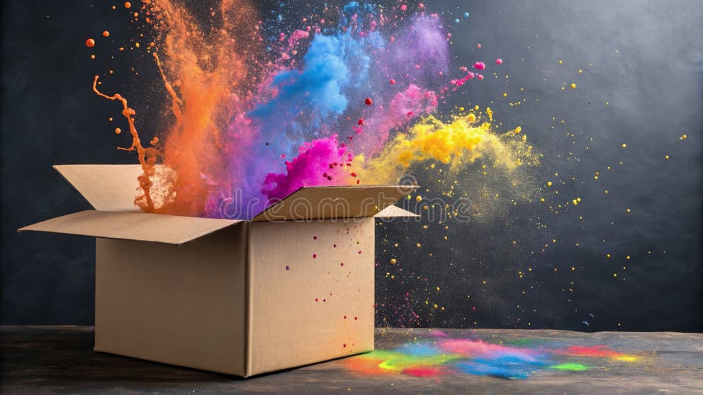 Color Explosion from a Cardboard Box a Creative Burst of Paint and ...