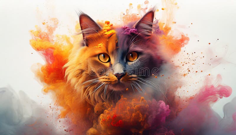 Color explosion with a cat stock illustration. Illustration of painting ...