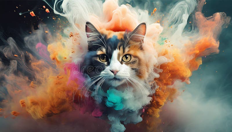 Color explosion with a cat stock illustration. Illustration of kitten ...