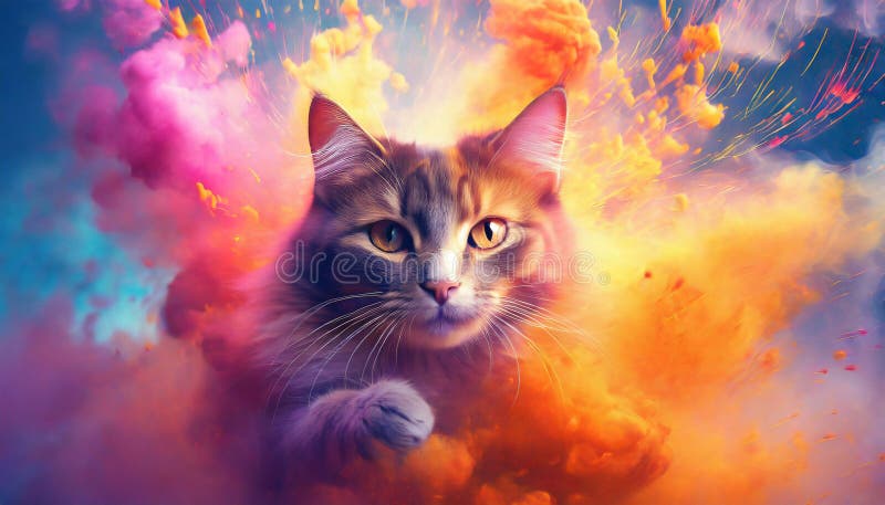 Color explosion with a cat stock illustration. Illustration of cover ...