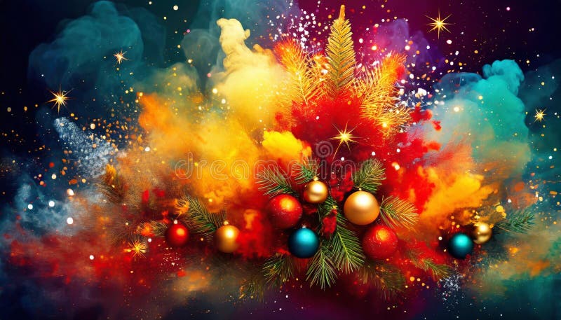 Color Explosion with Christmas Decorations Stock Illustration ...