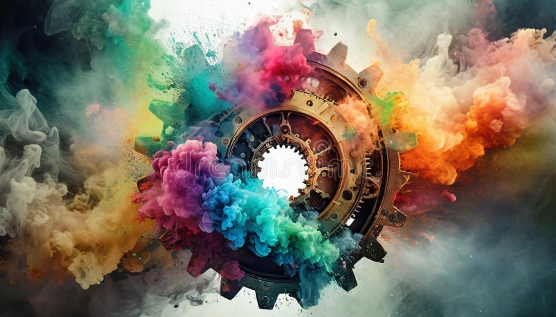 Color Explosion with Cog Wheel Stock Illustration - Illustration of ...