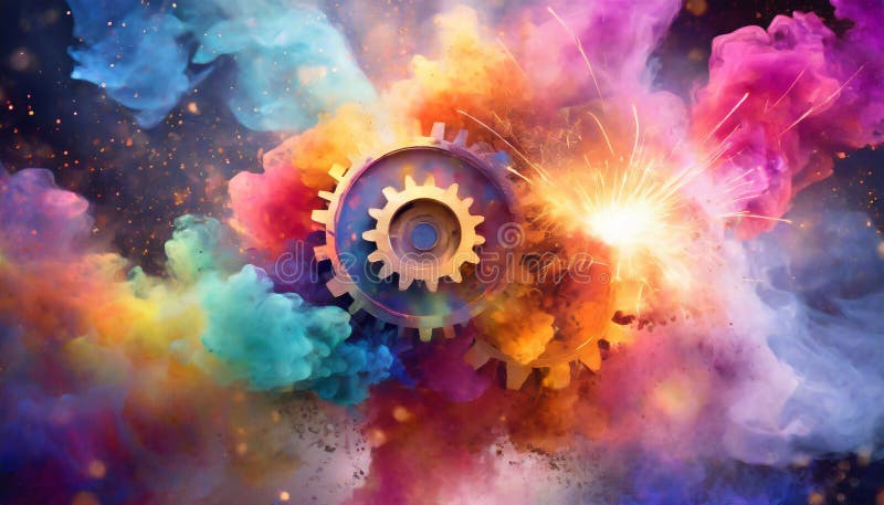 Color Explosion with Cog Wheel Stock Illustration - Illustration of ...
