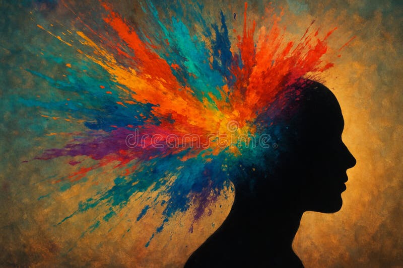 Color Explosion from Human Head Concept of Creative Thinking Stock ...