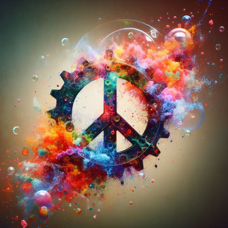 A Color Explosion of Paint Render a Steampunk Geared Poly Peace Symbol ...