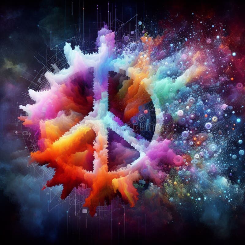A Color Explosion of Paint Render a Steampunk Geared Poly Peace Symbol ...