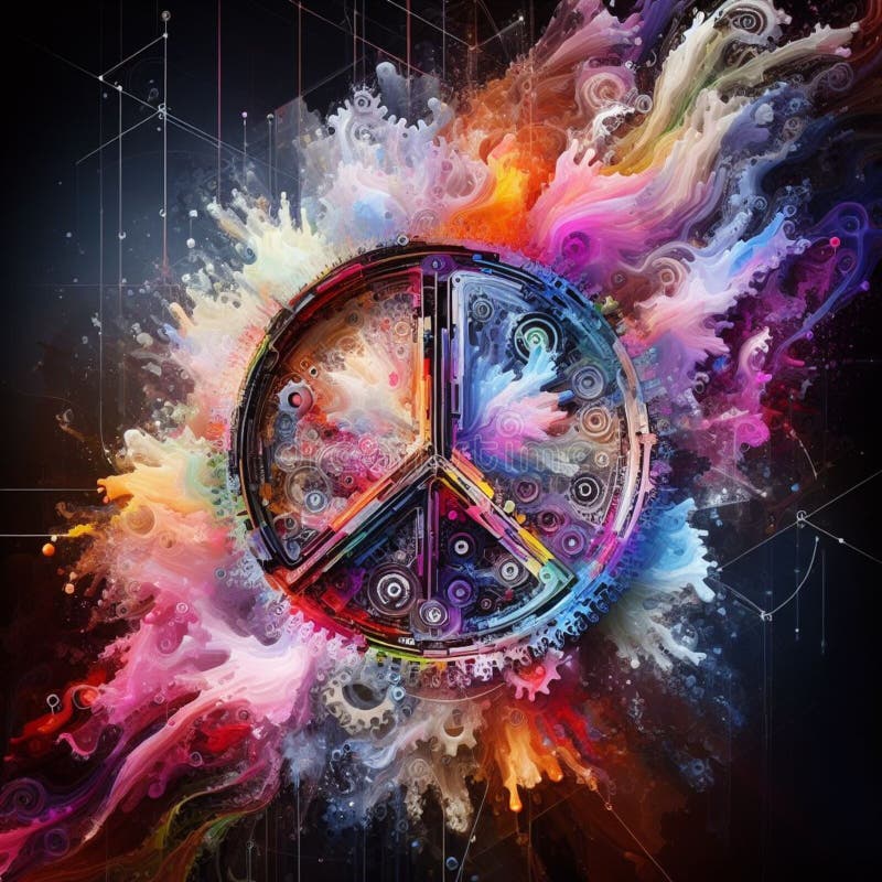 A Color Explosion of Paint Render a Steampunk Geared Poly Peace Symbol ...