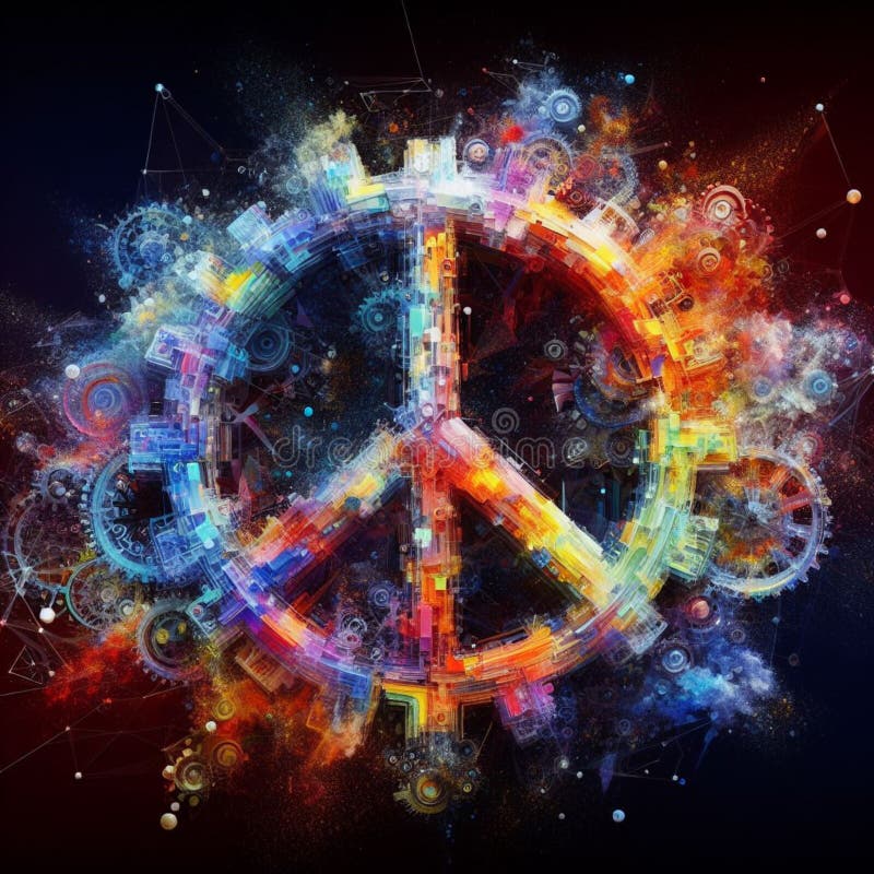 A Color Explosion of Paint Render a Steampunk Geared Poly Peace Symbol ...