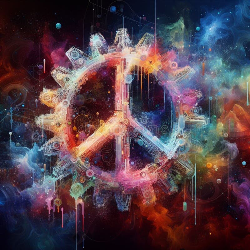 A Color Explosion of Paint Render a Steampunk Geared Poly Peace Symbol ...