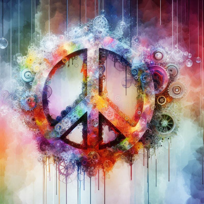 A Color Explosion of Paint Render a Steampunk Geared Poly Peace Symbol ...